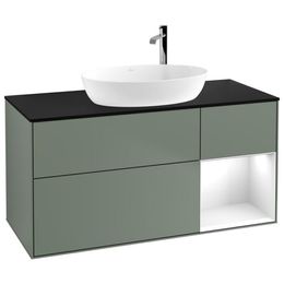Villeroy & Boch Villeroy und Boch Finion Waschtischunterschrank G952GFGM 120cm, Abdeckplatte black matt, Emotion, Regale Glossy white lacquer, Olive Matt Lacquer