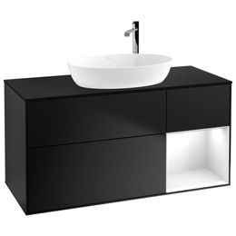 Villeroy & Boch Villeroy und Boch Finion Waschtischunterschrank G952GFPD 120cm, Abdeckplatte black matt, Emotion, Regale Glossy white lacquer, Black matt lacquer