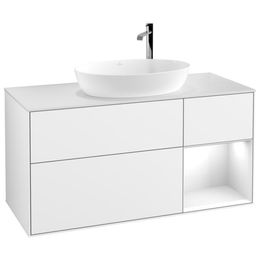 Villeroy & Boch Villeroy und Boch Finion Waschtischunterschrank G951GFGF 120cm, Abdeckplatte white matt, Emotion, Regale Glossy white lacquer, Glossy white lacquer