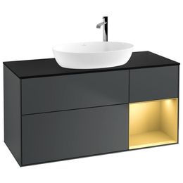 Villeroy & Boch Villeroy und Boch Finion Waschtischunterschrank G952HFHG 120cm, Abdeckplatte black matt, Emotion, Regale Gold matt lacquer, Midnight Blue Matt Lacquer