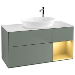 Villeroy & Boch Villeroy und Boch Finion Waschtischunterschrank G951HFGM 120cm, Abdeckplatte white matt, Emotion, Regale Gold matt lacquer, Olive Matt Lacquer