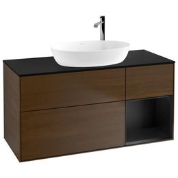 Villeroy & Boch Villeroy und Boch Finion Waschtischunterschrank G952PDGN 120cm, Abdeckplatte black matt, Emotion, Regale Black matt lacquer, Walnut veneer