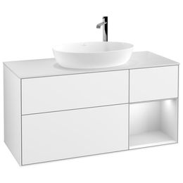 Villeroy & Boch Villeroy und Boch Finion Waschtischunterschrank G951MTGF 120cm, Abdeckplatte white matt, Emotion, Regale White matt lacquer, Glossy white lacquer