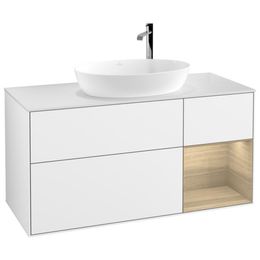 Villeroy & Boch Villeroy und Boch Finion Waschtischunterschrank G951PCGF 120cm, Abdeckplatte white matt, Emotion, Regale Oak Veneer, Glossy white lacquer