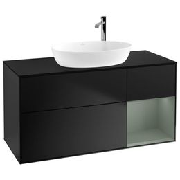 Villeroy & Boch Villeroy und Boch Finion Waschtischunterschrank F952GMPD 120cm, Abdeckplatte black matt, Regale Olive matt lacquer, Black matt lacquer