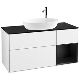Villeroy & Boch Villeroy und Boch Finion Waschtischunterschrank F952PDGF 120cm, Abdeckplatte black matt, Regale Black matt lacquer, Glossy white lacquer