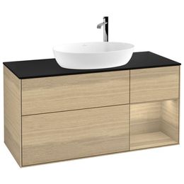 Villeroy & Boch Villeroy und Boch Finion Waschtischunterschrank F952PCPC 120cm, Abdeckplatte black matt, Regale Oak Veneer, Oak Veneer