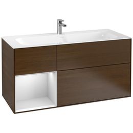 Villeroy & Boch Villeroy und Boch Finion Waschtischunterschrank F060MTGN 119,6x59,1cm, Regal links White matt lacquer, Walnut veneer