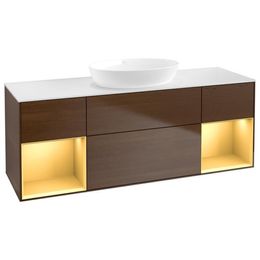 Villeroy & Boch Villeroy und Boch Finion Waschtischunterschrank FD01HFGN 120cm, Abdeckplatte white matt, Regale Gold matt lacquer, Walnut veneer