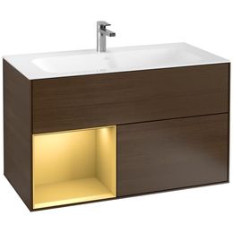Villeroy & Boch Villeroy und Boch Finion Waschtischunterschrank G030HFGN 99,6x59,1cm, Wandbeleuchtung, Regal links Gold matt, Walnut veneer