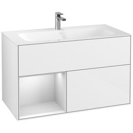 Villeroy & Boch Villeroy und Boch Finion Waschtischunterschrank G030MTGF 99,6x59,1cm, Wandbeleuchtung, Regal links White matt lacquer, Glossy white lacquer
