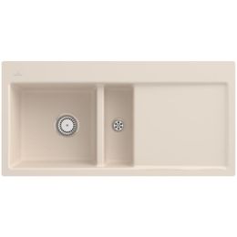 Villeroy & Boch Villeroy und Boch Subway Fl&auml;chenb&uuml;ndige Sp&uuml;le 67701FFU Becken links, mit Ablaufgarnitur und Handbet&auml;tigung, Ivory