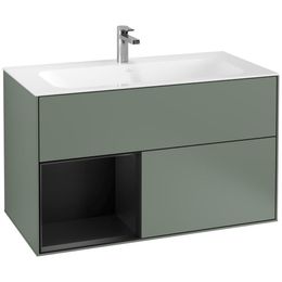 Villeroy & Boch Villeroy und Boch Finion Waschtischunterschrank G030PDGM 99,6x59,1cm, Wandbeleuchtung, Regal links Black matt lacquer, Olive Matt Lacquer