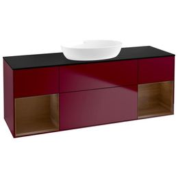 Villeroy & Boch Villeroy und Boch Finion Waschtischunterschrank GD02GNHB 120cm, Abdeckplatte black matt, Emotion, Regale Walnut Veneer, Peony Matt
