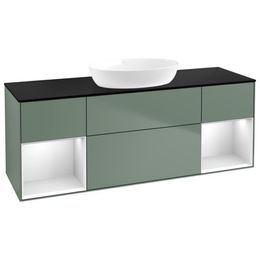 Villeroy & Boch Villeroy und Boch Finion Waschtischunterschrank GD02MTGM 120cm, Abdeckplatte black matt, Emotion, Regale White matt lacquer, Olive Matt Lacquer