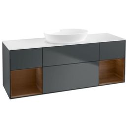 Villeroy & Boch Villeroy und Boch Finion Waschtischunterschrank GD01GNHG 120cm, Abdeckplatte white matt, Emotion, Regale Walnut Veneer, Midnight Blue Matt Lacquer