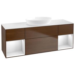 Villeroy & Boch Villeroy und Boch Finion Waschtischunterschrank GD01MTGN 120cm, Abdeckplatte white matt, Emotion, Regale White matt lacquer, Walnut veneer