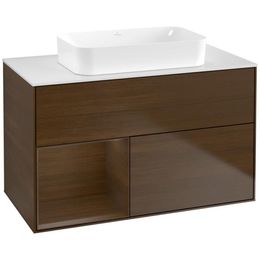 Villeroy & Boch Villeroy und Boch Finion Waschtischunterschrank F651GNGN 100x60,3x50,1cm, Regal links Walnut veneer, Walnut veneer