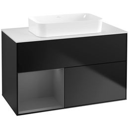 Villeroy & Boch Villeroy und Boch Finion Waschtischunterschrank F651GKPD 100x60,3x50,1cm, Regal links Anthracite matt, Black matt lacquer