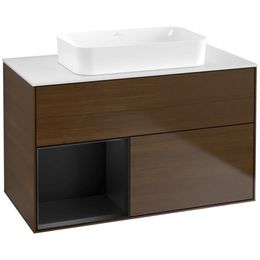 Villeroy & Boch Villeroy und Boch Finion Waschtischunterschrank F651PDGN 100x60,3x50,1cm, Regal links Black matt lacquer, Walnut veneer