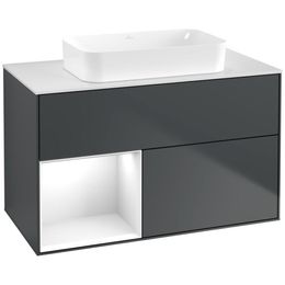 Villeroy & Boch Villeroy und Boch Finion Waschtischunterschrank F651GFHG 100x60,3x50,1cm, Regal links Glossy white lacquer, Midnight Blue Matt Lacquer