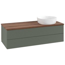 Villeroy & Boch Villeroy und Boch Antao Waschtisch-Unterschrank L23112HL mit Beleuchtung mit Struktur, 120x36x50cm, Waschbeckenplattenfarbe warm walnut, leaf green matt lacquer