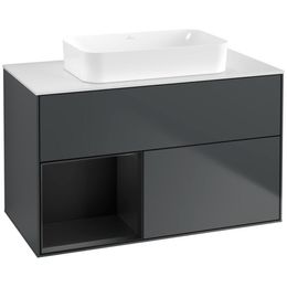 Villeroy & Boch Villeroy und Boch Finion Waschtischunterschrank F651PDHG 100x60,3x50,1cm, Regal links Black matt lacquer, Midnight Blue Matt Lacquer