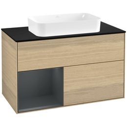 Villeroy & Boch Villeroy und Boch Finion Waschtischunterschrank F652HGPC 100x60,3x50,1cm, Regal links Midnight Blue Matt Lacquer, Oak Veneer