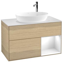 Villeroy & Boch Villeroy und Boch Finion Waschtischunterschrank G901GFPC 100cm, Abdeckplatte white matt, Emotion, Regale Glossy white lacquer, Oak Veneer
