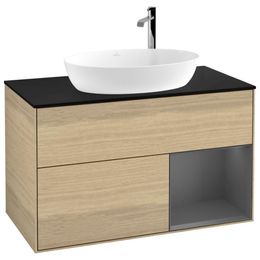 Villeroy & Boch Villeroy und Boch Finion Waschtischunterschrank F902GKPC 100cm, Abdeckplatte black matt, Regale Anthracite matt lacquer, Oak Veneer