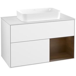 Villeroy & Boch Villeroy und Boch Finion Waschtischunterschrank F661GNGF 100x60,3x50,1cm, Regal rechts Walnut veneer, Glossy white lacquer