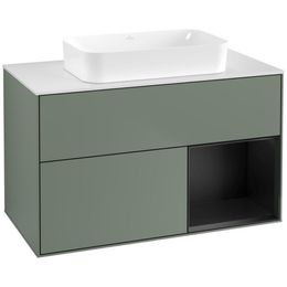 Villeroy & Boch Villeroy und Boch Finion Waschtischunterschrank F661PDGM 100x60,3x50,1cm, Regal rechts Black matt lacquer, Olive Matt Lacquer