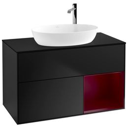 Villeroy & Boch Villeroy und Boch Finion Waschtischunterschrank F902HBPD 100cm, Abdeckplatte black matt, Regale Peony matt lacquer, Black matt lacquer