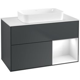 Villeroy & Boch Villeroy und Boch Finion Waschtischunterschrank F661GFHG 100x60,3x50,1cm, Regal rechts Glossy white lacquer, Midnight Blue Matt Lacquer