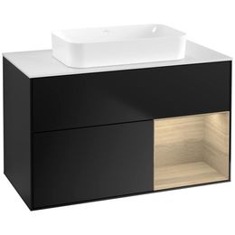 Villeroy & Boch Villeroy und Boch Finion Waschtischunterschrank F661PCPD 100x60,3x50,1cm, Regal rechts Oak Veneer, Black matt lacquer