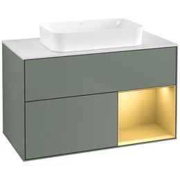 Villeroy & Boch Villeroy und Boch Finion Waschtischunterschrank F661HFGM 100x60,3x50,1cm, Regal rechts Gold matt, Olive Matt Lacquer