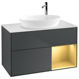 Villeroy & Boch Villeroy und Boch Finion Waschtischunterschrank F901HFHG 100cm, Abdeckplatte white matt, Regale Gold matt lacquer, Midnight Blue Matt Lacquer