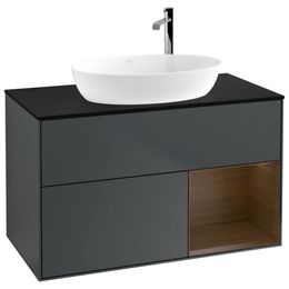 Villeroy & Boch Villeroy und Boch Finion Waschtischunterschrank G902GNHG 100cm, Abdeckplatte black matt, Emotion, Regale Walnut Veneer, Midnight Blue Matt Lacquer