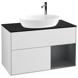 Villeroy & Boch Villeroy und Boch Finion Waschtischunterschrank G902HGMT 100cm, Abdeckplatte black matt, Emotion, Regale Midnight matt lacquer, White matt lacquer