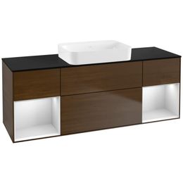 Villeroy & Boch Villeroy und Boch Finion Waschtischunterschrank G742MTGN 160x60,3x50,1cm, Regale White matt lacquer, Walnut veneer