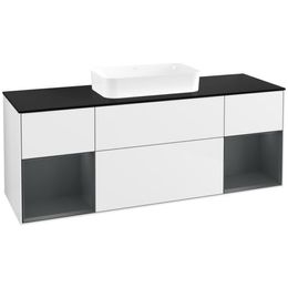 Villeroy & Boch Villeroy und Boch Finion Waschtischunterschrank F742HGGF 160x60,3x50,1cm, Regale Midnight matt lacquer, Glossy white lacquer