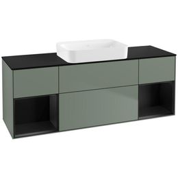 Villeroy & Boch Villeroy und Boch Finion Waschtischunterschrank G742PDGM 160x60,3x50,1cm, Regale Black matt lacquer, Olive Matt Lacquer