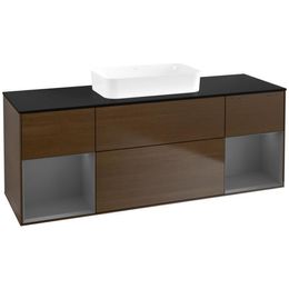 Villeroy & Boch Villeroy und Boch Finion Waschtischunterschrank F742GKGN 160x60,3x50,1cm, Regale Anthracite matt lacquer, Walnut veneer