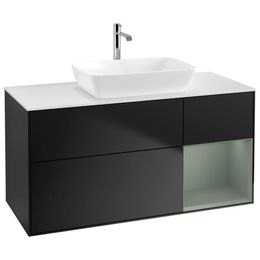 Villeroy & Boch Villeroy und Boch Finion Waschtischunterschrank G831GMPD 120cm, Abdeckplatte white matt, Emotion, Regale Olive matt lacquer, Black matt lacquer