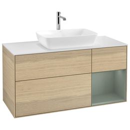 Villeroy & Boch Villeroy und Boch Finion Waschtischunterschrank G831GMPC 120cm, Abdeckplatte white matt, Emotion, Regale Olive matt lacquer, Oak Veneer