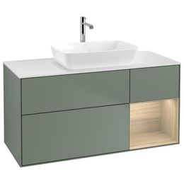 Villeroy & Boch Villeroy und Boch Finion Waschtischunterschrank G831PCGM 120cm, Abdeckplatte white matt, Emotion, Regale Oak Veneer, Olive Matt Lacquer