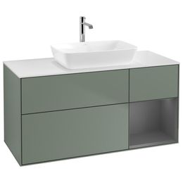 Villeroy & Boch Villeroy und Boch Finion Waschtischunterschrank G831GKGM 120cm, Abdeckplatte white matt, Emotion, Regale Anthracite matt lacquer, Olive Matt Lacquer