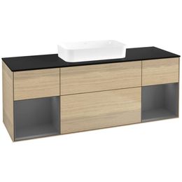 Villeroy & Boch Villeroy und Boch Finion Waschtischunterschrank F742GKPC 160x60,3x50,1cm, Regale Anthracite matt lacquer, Oak Veneer