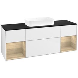 Villeroy & Boch Villeroy und Boch Finion Waschtischunterschrank F742PCGF 160x60,3x50,1cm, Regale Oak Veneer, Glossy white lacquer