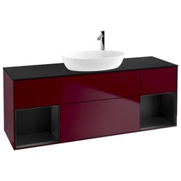 Villeroy & Boch Villeroy und Boch Finion Waschtischunterschrank F982PDHB 160cm, Abdeckplatte black matt, Regale Black matt lacquer, Peony Matt